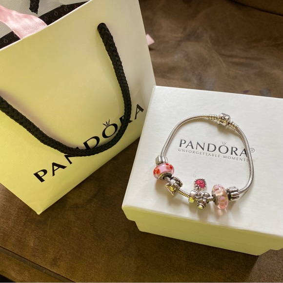 Pandora | Jewelry | Authentic Pandora Snake Bracelet 925 W 7 Charms ...